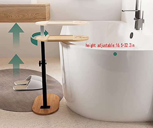 Bathtub Trays,Height Adjustable Bathtub Tray for Luxury Bath,Bath Accessories & Table with Wine Glass Holder,Book Stand Bathroom Organizer,Wine Glass Holder. (Natural)