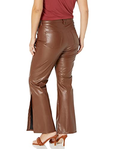 dollhouse Women's Contouring Junior Plus Brown Vegan Leather Flare with Side Slit and Exposed Buttons, Truffle, 22