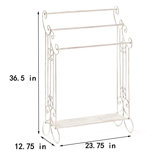 Standing Towel Racks for Bathroom 3 Bar Metal Towel Organizer Holder Stand with Storage Shelf Towel Drying Rack Freestanding for Bath Towels,Hand Towels,Washcloths, Bathroom Accessories
