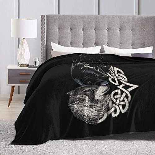Fuevdvrri Viking Norse Wolf Raven Rune Mezcla Flannel Plush Soft Throw Blanket for Couch Cozy Lightweight Decorative
