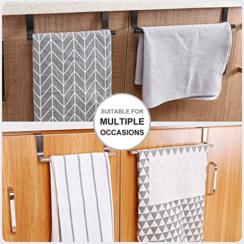 Steel Over The Door Towel Rack Bar 2 Pack, Towel Rack for Cabinet, LADYAMZ 9 Inch Kitchen Bathroom Towel Holder Storage for Bathroom Laundry Office Cupboard Door Holds Hand Dish Towels (Black+Silver)
