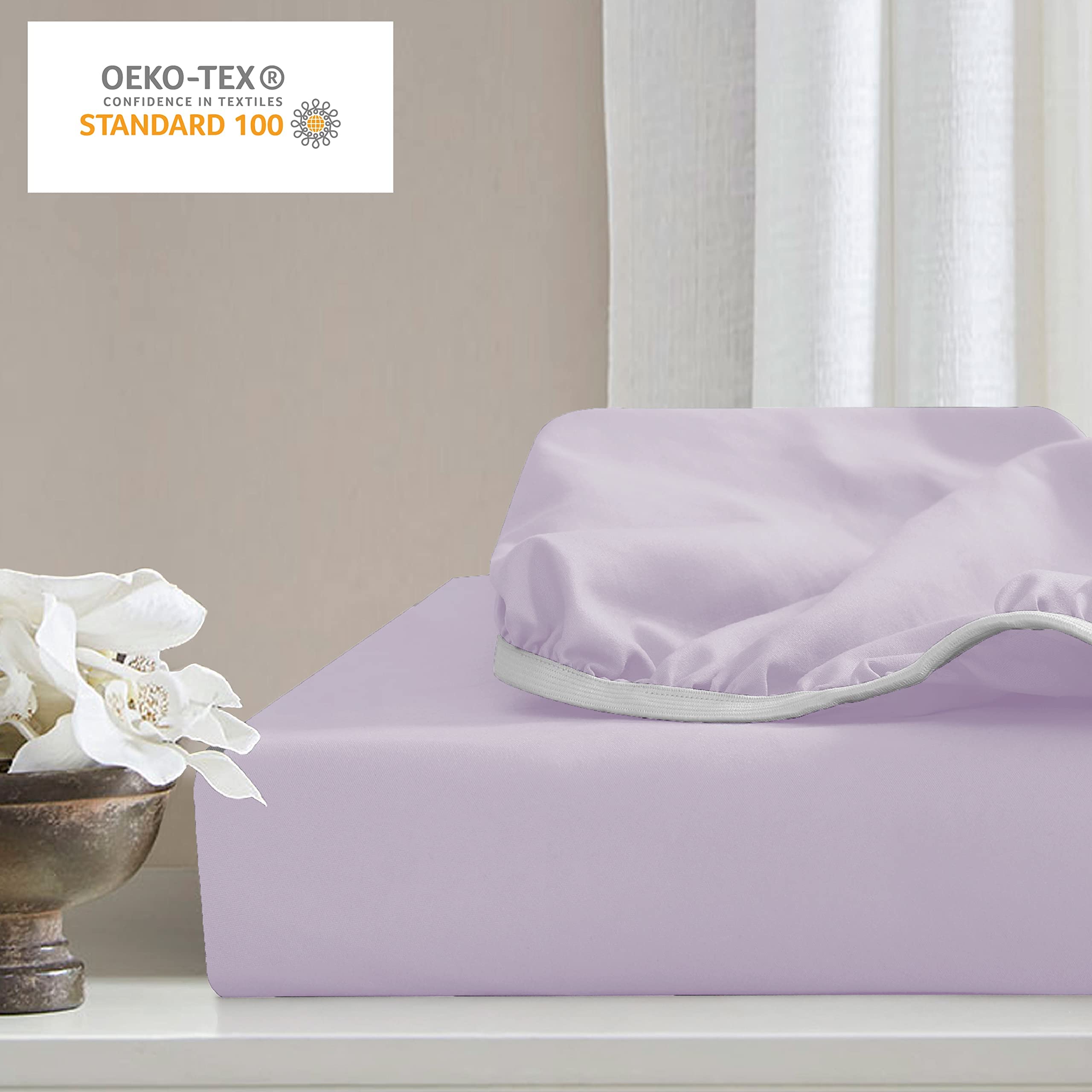 Cathay Home Luxury Wrinkle and Fade Resistant Double Brushed Ultra Soft Microfiber 14-Inch Standard Pocket Single Fitted Sheet, Lavender, Full