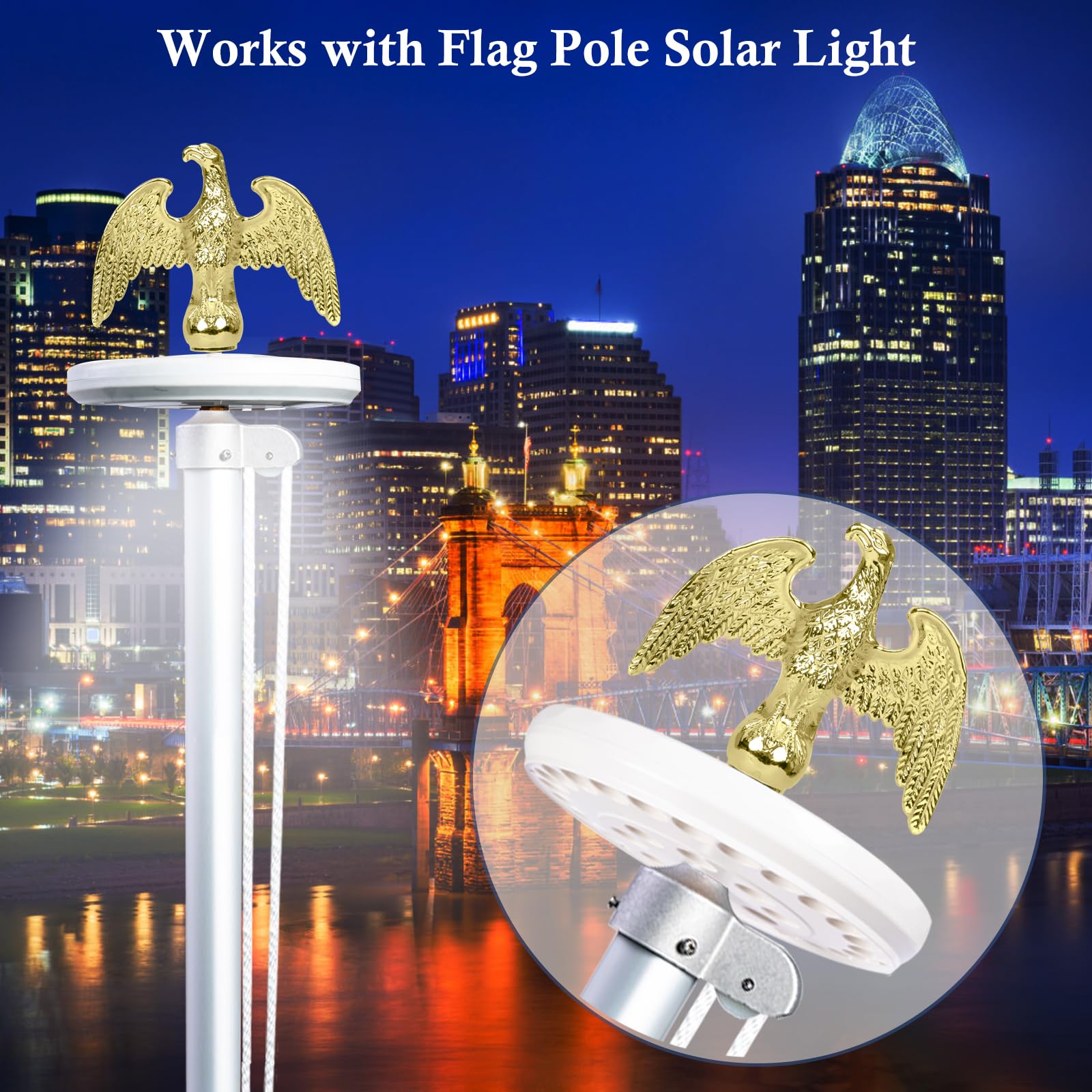 NQ Gold Flag Pole Eagle Topper Ornament, Aluminum Alloy Eagle Finial for 20'/25'/30' Telescopic/Sectional Flagpole(Gold,7inch)