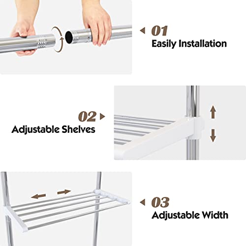 Over The Toilet Storage, 91-124 Inch Adjustable Bathroom Organizer, 4-Tier Stainless Steel Toilet Rack Storage Shelf, Bathroom Organizer, Easy to Assemble Spacesaver, DIY Size Height