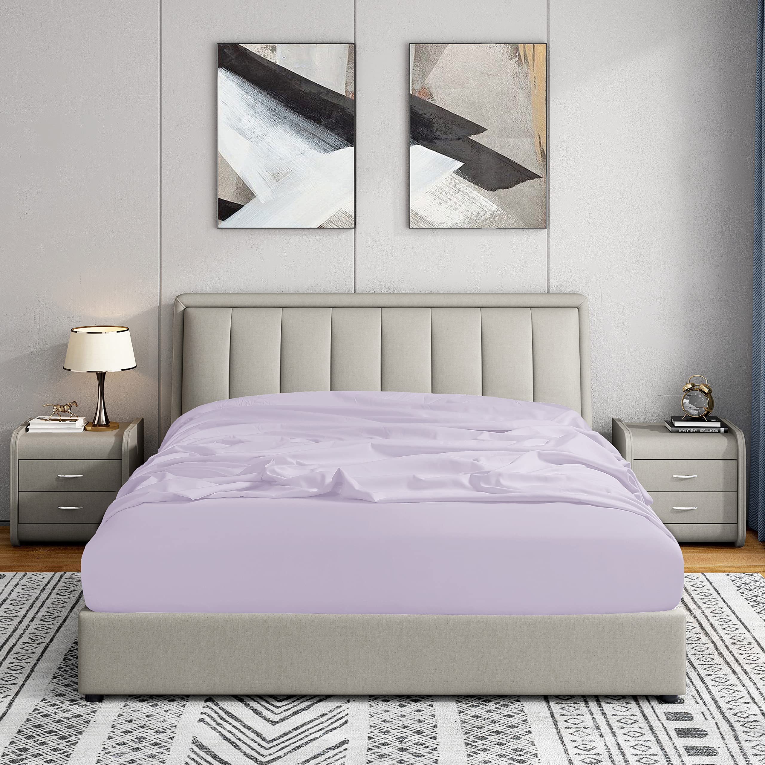 Cathay Home Luxury Wrinkle and Fade Resistant Double Brushed Ultra Soft Microfiber 14-Inch Standard Pocket Single Fitted Sheet, Lavender, Full