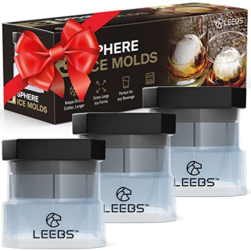 Sphere Ice Molds - 3 Pack Whiskey Ice Ball Mold - Silicone Freezer Press Ice Ball Maker Mold for Large Round Craft Whisky Ice Balls - Bourbon, Scotch, Old Fashioned, Cocktail Drinks - by LEEBS