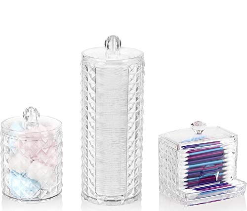 Aeon Design Makeup Organizer Set Cotton Ball,Cotton Pad And Q Tip Holder Vanity Organizer-Storage Containers On Bathroom Counters-Bathroom Organizer-Easy Organization With Compact Unique Design-3 Pack
