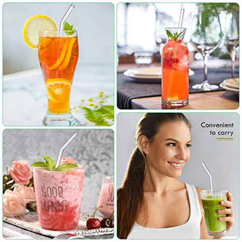 Panleding 16 Pack Reusable Glass Straws, Size 10''x10MM and 8.5''x10MM Each Including 4 Straight and 4 Bent, Clear Glass Drinking Straw with 4 Cleaning Brushes Perfect for Juice, Smoothies, Cocktail