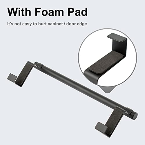 Steel Over The Door Towel Rack Bar 2 Pack, Towel Rack for Cabinet, LADYAMZ 9 Inch Kitchen Bathroom Towel Holder Storage for Bathroom Laundry Office Cupboard Door Holds Hand Dish Towels (Black+Silver)