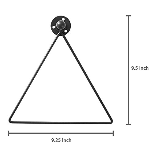 MyGift Wall Mounted Modern Black Metal Triangular Hand Towel Ring Holder for Bathroom with Easy to Hang Mount