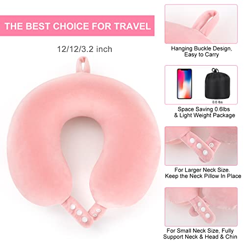 Travel Neck Pillow, Best Memory Foam Neck Pillow Head Support Soft Pillow for Sleeping Rest, Airplane Car & Home Use (Grey) (Pink)