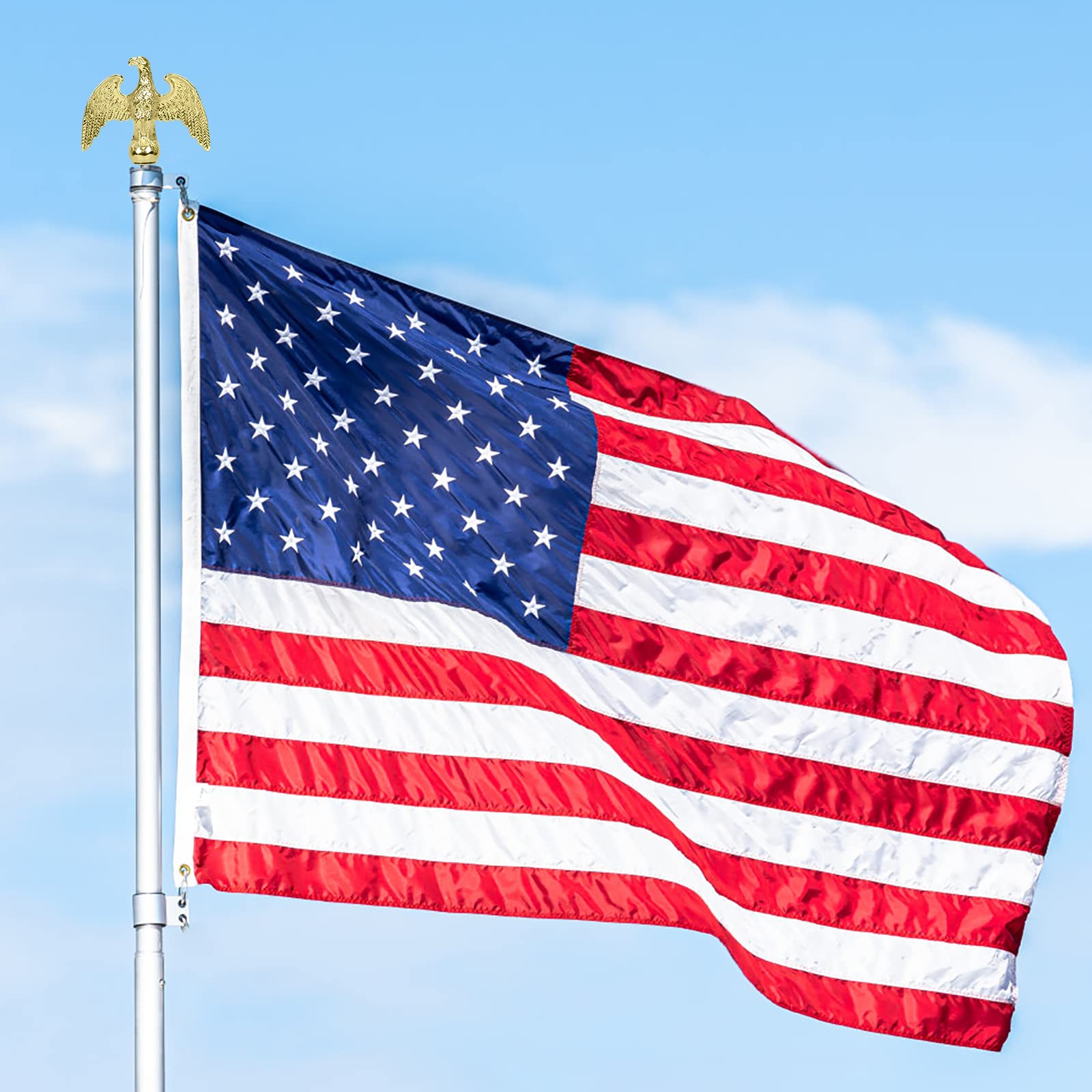 NQ Gold Flag Pole Eagle Topper Ornament, Aluminum Alloy Eagle Finial for 20'/25'/30' Telescopic/Sectional Flagpole(Gold,7inch)