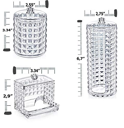 Aeon Design Makeup Organizer Set Cotton Ball,Cotton Pad And Q Tip Holder Vanity Organizer-Storage Containers On Bathroom Counters-Bathroom Organizer-Easy Organization With Compact Unique Design-3 Pack
