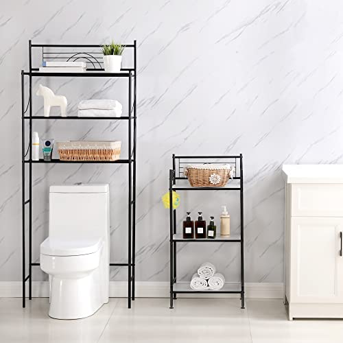 MallBoo 3 -Tier Over-The-Toilet Bathroom Spacesaver and 3 -Tier Standing Bathroom Shelves(Black)