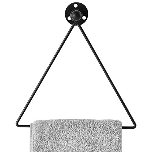 MyGift Wall Mounted Modern Black Metal Triangular Hand Towel Ring Holder for Bathroom with Easy to Hang Mount