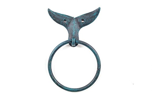 Seaworn Blue Cast Iron Whale Tail Towel Holder 7.5" - Sea Life Decor - Beach Th