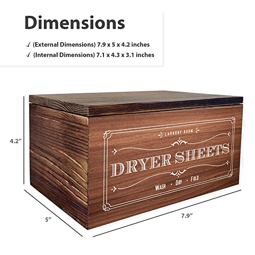 Dryer Sheet Holder for Laundry Room | Wooden Box Dryer Sheet Dispenser | Farmhouse Laundry Room Decor Accessories | Dryer Sheet Container with Lid | Laundry Room Organization Storage Container (Brown) | Laundry Softener Dispenser Sheets