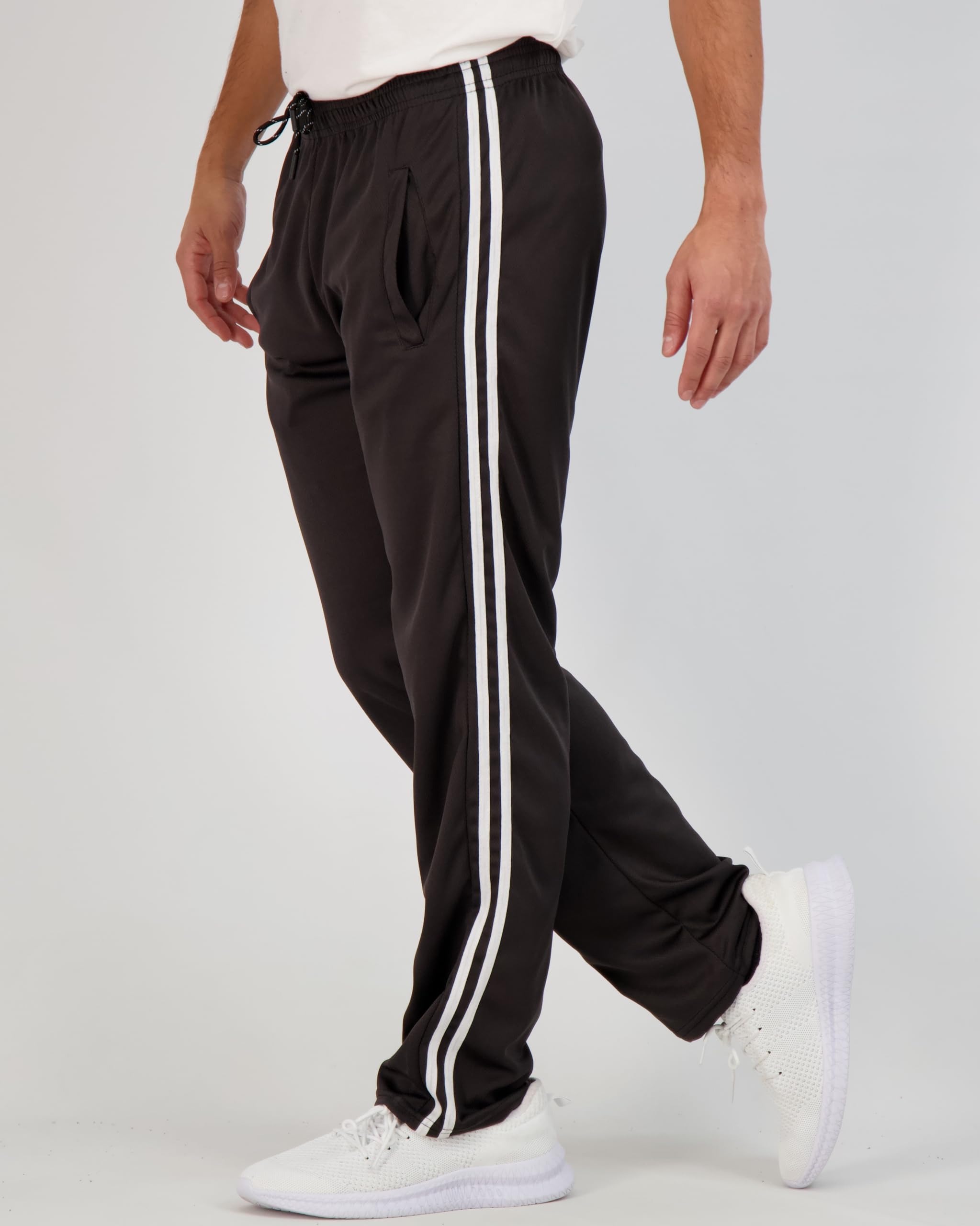 Real Essentials Men's Mesh Athletic Active Gym Workout Open Bottom Sweatpants Pockets Sports Training Soccer Track Running Casual Lounge Comfy Jogging Quick Dry Drawstring Pants- Set 5, M,Pack of 3