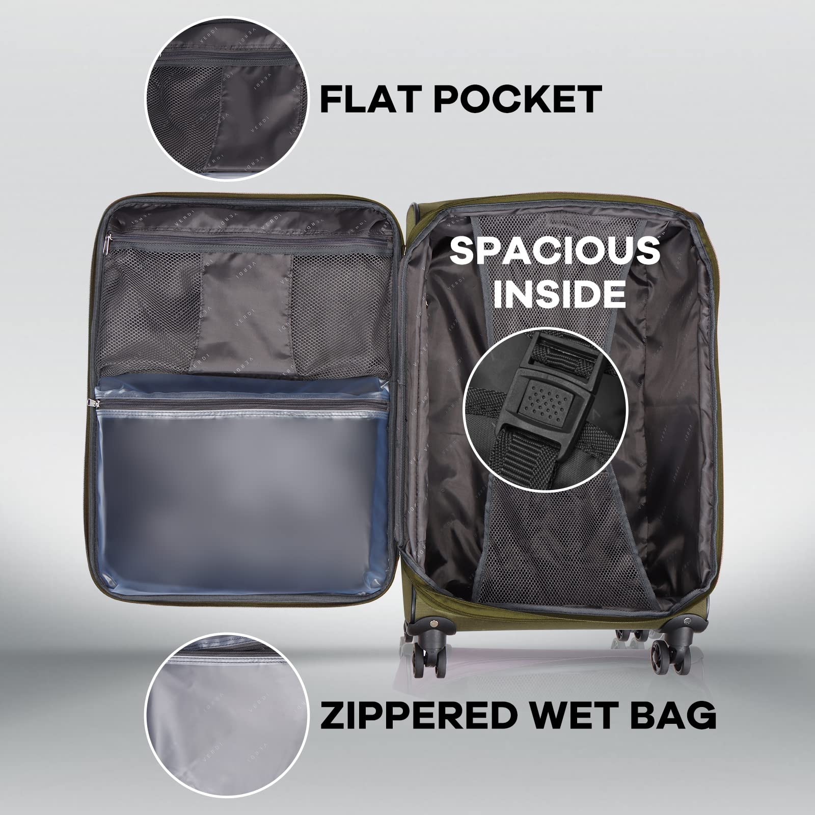 Verdi Softside Expandable Luggage with Spinner Wheels, color, 2-Piece Suitcase Set (20/24) olive