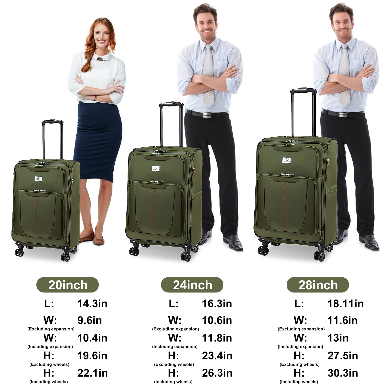 Verdi Softside Expandable Luggage with Spinner Wheels, color, 2-Piece Suitcase Set (20/24) olive