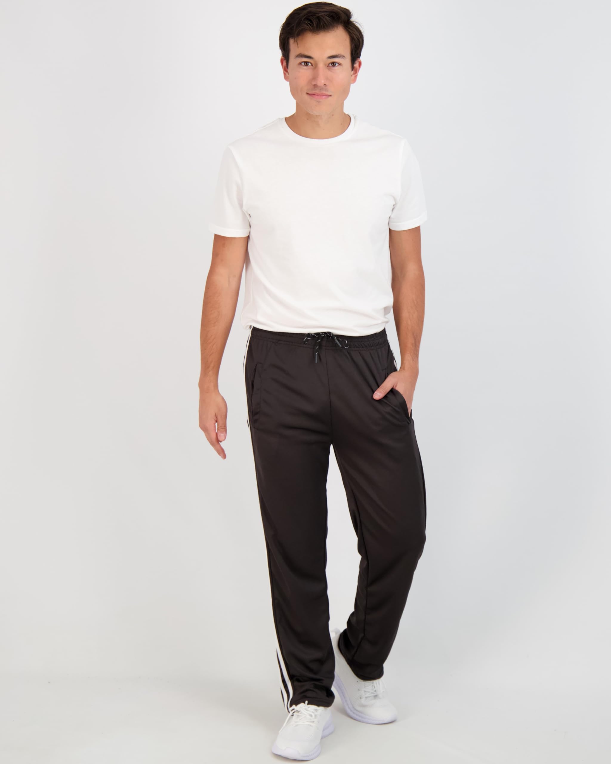 Real Essentials Men's Mesh Athletic Active Gym Workout Open Bottom Sweatpants Pockets Sports Training Soccer Track Running Casual Lounge Comfy Jogging Quick Dry Drawstring Pants- Set 5, M,Pack of 3