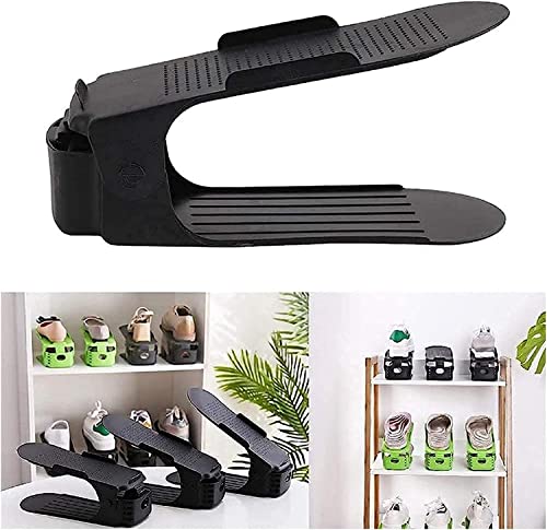 KUNIJIWA 10Pcs Shoe Slots Space Saver, Adjustable Shoe Stacker Space Saver, Stackable Shoe Organizer for Closet, Adjustable Double Deck Shoe Rack Holder, Shoe Slots Space Saver