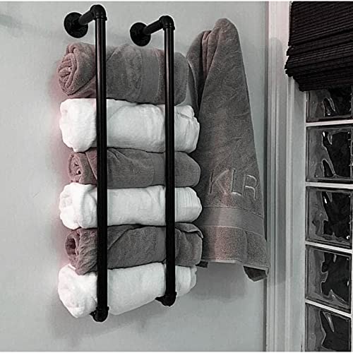 Baru Decor - Industrial Pipe Towel Rack 32 Inch, Black Powder Coated, Farmhouse Bathroom Towel Storage, Holder Bathroom Wall Towel Rack, Bathroom Organization, Bath Towel Holder