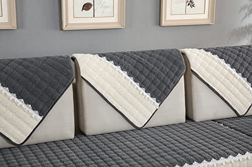 vctops Soft Corduroy Sofa Couch Cover, Plaid Sectional Couch Covers, Non-Slip Sofa Slipcover for Dogs Cats Kids(Dark Grey,28"x28")