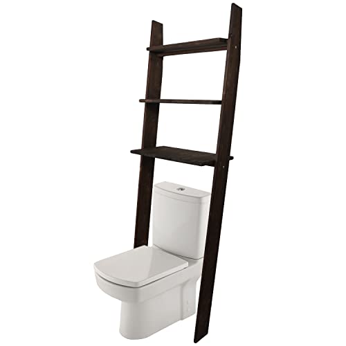 GENESIS WOODESIGN Over The Toilet Bathroom Organizer Shelves, 3-Tier Freestanding Above Toilet Storage Ladder Shelf, Standing Space Saver Behind Toilet Small Bathroom Organizer (Walnut)