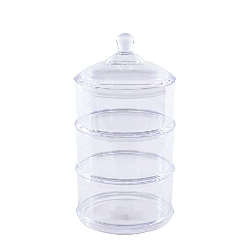 DecorFest 3-Tier Stackable Plastic Candy Jar with Lid Premium Acrylic Plastic BPA-Free, Decorative Canister Organizer Apothecary β 6β Diameter x 12βH - Clear