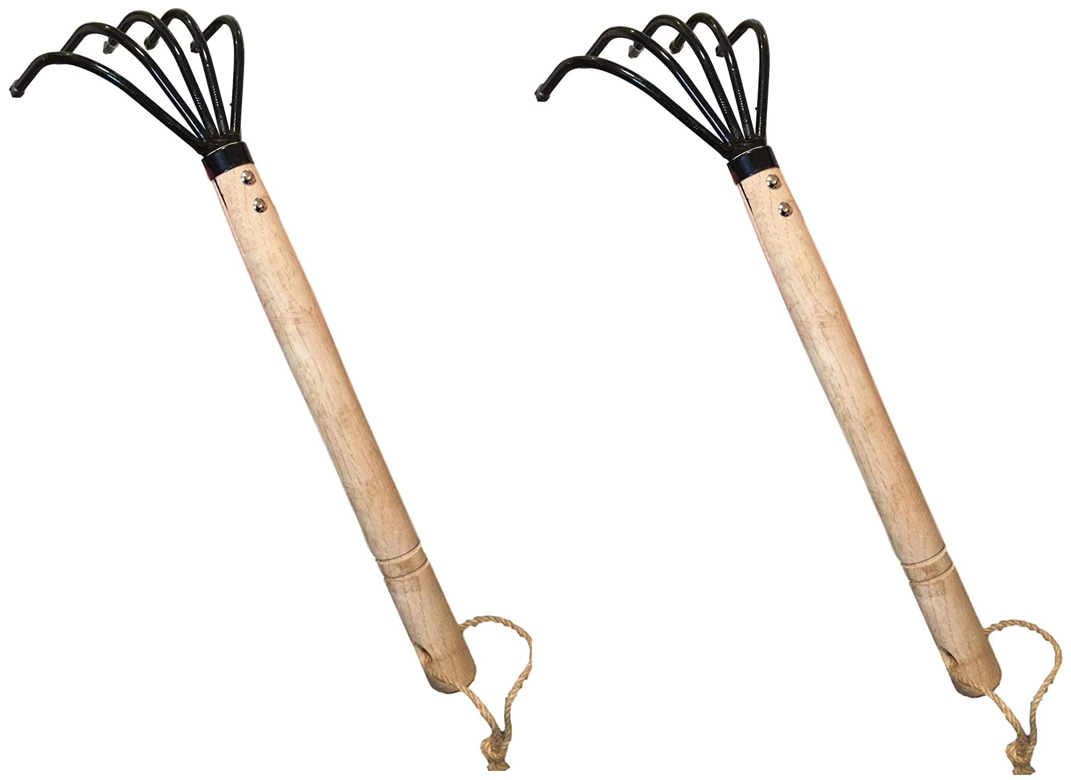 Garden Guru Hand Rake Cultivator Claw Soil Tiller - Military Grade Steel - Rust Resistant - 5 Tine Japanese Ninja Claw - Comfortable Wood Handle - Perfect Pulverized and Aerated Soil (2 Pack)