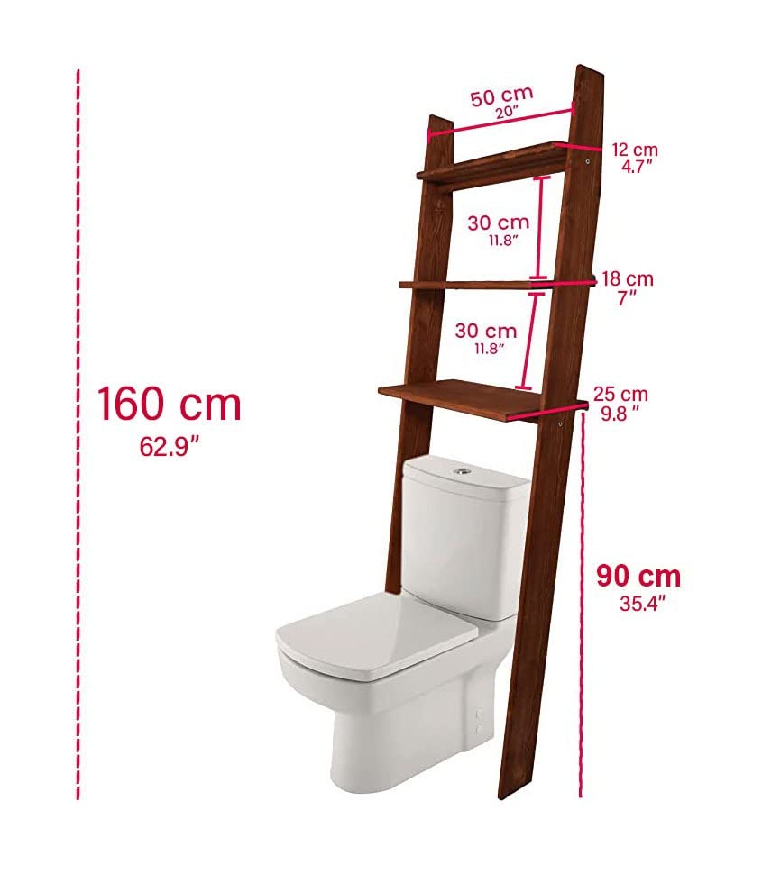 GENESIS WOODESIGN Over The Toilet Bathroom Organizer Shelves, 3-Tier Freestanding Above Toilet Storage Ladder Shelf, Standing Space Saver Behind Toilet Small Bathroom Organizer (Walnut)