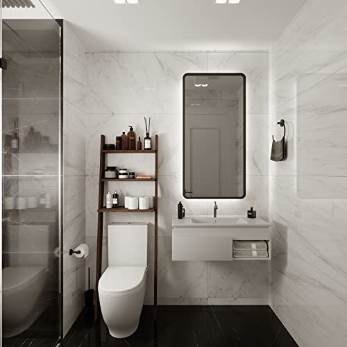 GENESIS WOODESIGN Over The Toilet Bathroom Organizer Shelves, 3-Tier Freestanding Above Toilet Storage Ladder Shelf, Standing Space Saver Behind Toilet Small Bathroom Organizer (Walnut)