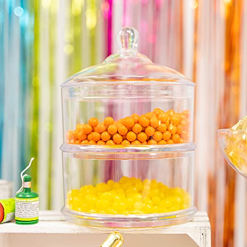 DecorFest 3-Tier Stackable Plastic Candy Jar with Lid Premium Acrylic Plastic BPA-Free, Decorative Canister Organizer Apothecary – 6” Diameter x 12”H - Clear