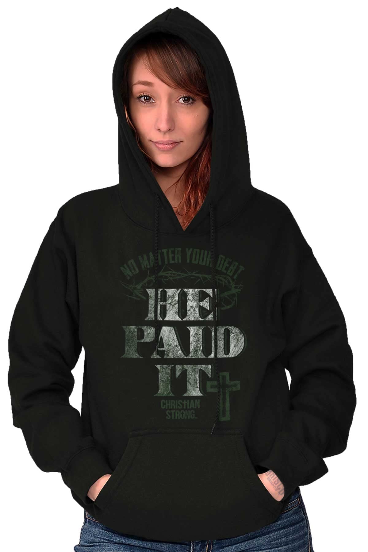 Brisco Brands Jesus Your Debt He Paid It Christian Hoodie Hooded Sweatshirt Men Black