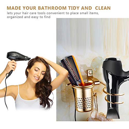 Hair Dryer Holder, Space Aluminum Wall Mounted Hair Dryer Holder Spiral Hair Care Tools Hanging Rack Organizer for Blow Dryer Comb (#2)
