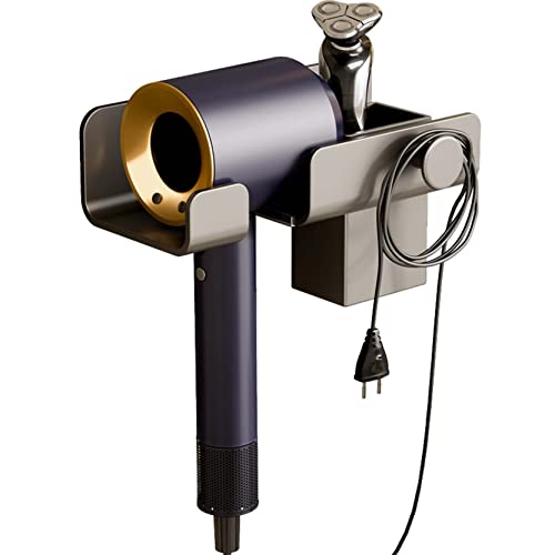 LUYU Nail-Free Glue Adhesive Hair Dryer Holder Wall Mount,Hair Tool Organizer for Bathroom ,Aluminum Alloy Multi-Functional Hair Dryer Rack for Dyson Supersonic(Aluminum Grey)