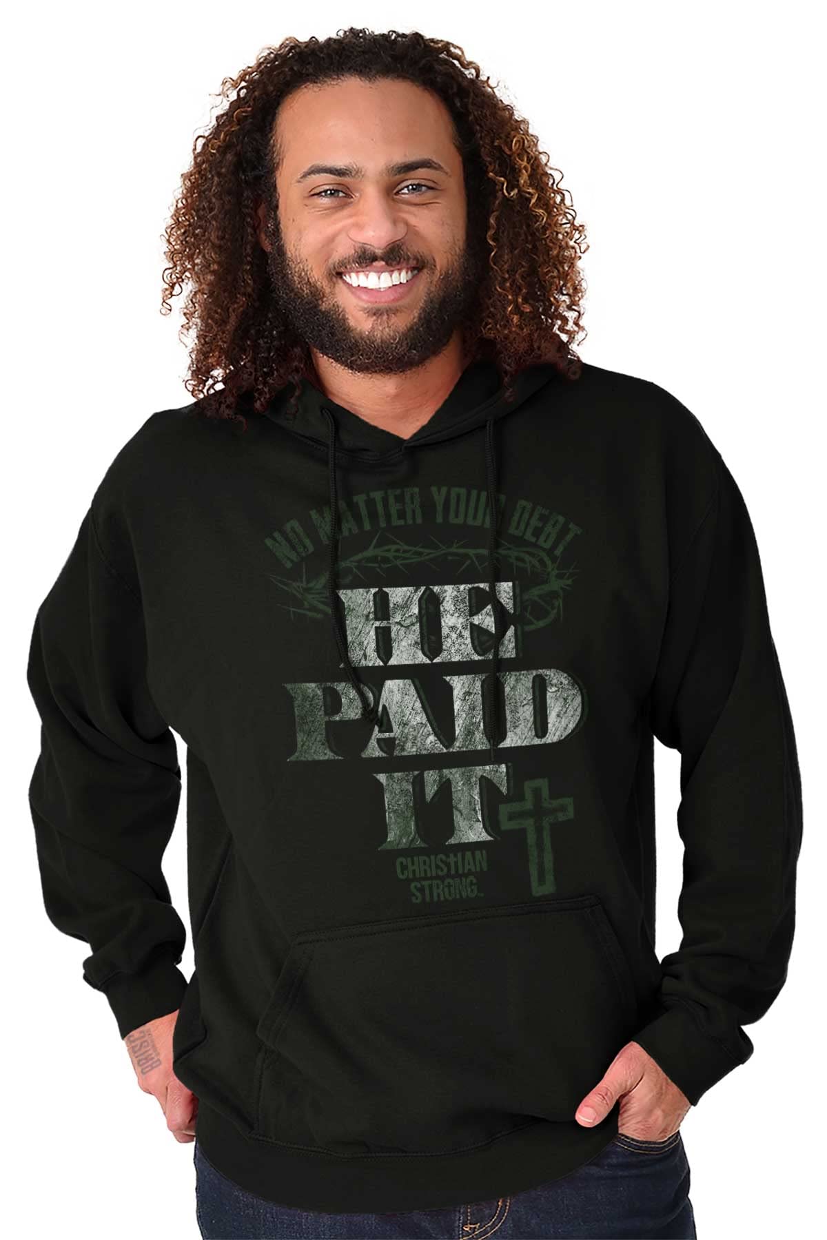 Brisco Brands Jesus Your Debt He Paid It Christian Hoodie Hooded Sweatshirt Men Black