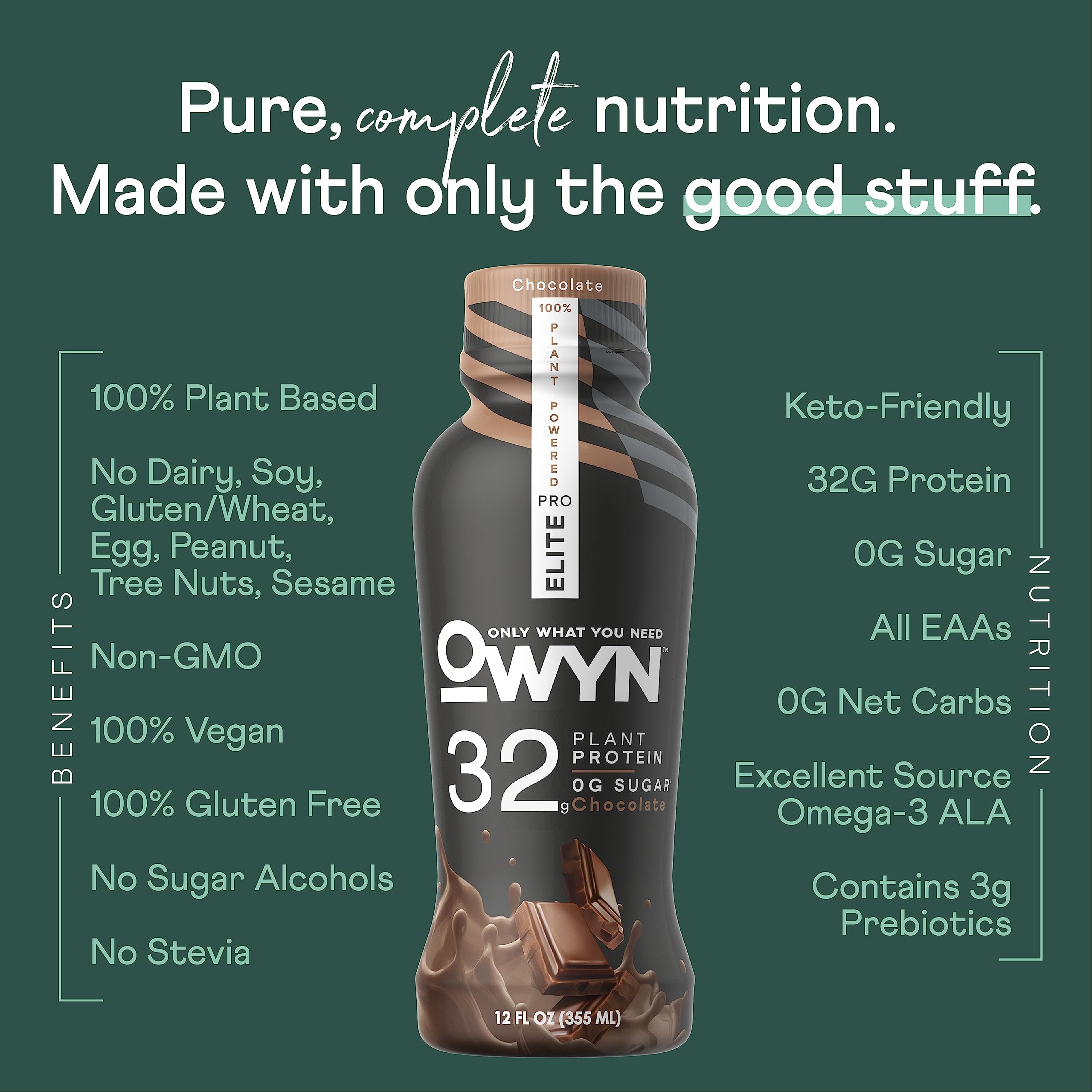 OWYN Only What You Need Pro Elite Vegan High Protein Keto Shake, 32g Protein, 9 Amino Acids, Omega-3, Prebiotics, Workout and Recovery, 0g Net Carbs, Zero Sugar (Variety, 12 Fl Oz (Pack of 12))