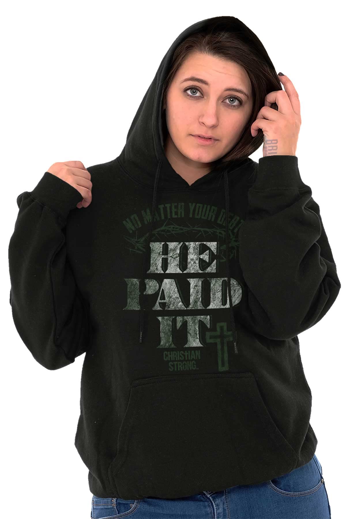 Brisco Brands Jesus Your Debt He Paid It Christian Hoodie Hooded Sweatshirt Men Black