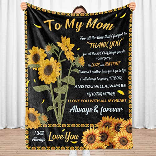Sowide Mother Day Blanket, Sunflower Blanket Throw Gifts for Mom, Soft Lightweight Sun Flower Flannel Blanket, Black Cozy Fuzzy Plush for Mom Birthday Gift from Daughter Son, Sofa, Bed, Chair, 60"x80"