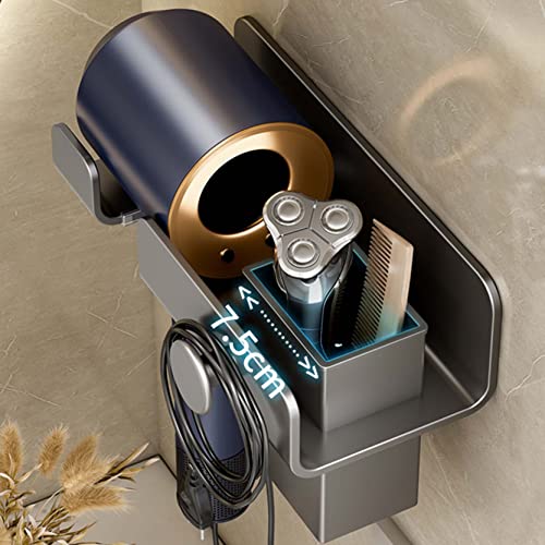 LUYU Nail-Free Glue Adhesive Hair Dryer Holder Wall Mount,Hair Tool Organizer for Bathroom ,Aluminum Alloy Multi-Functional Hair Dryer Rack for Dyson Supersonic(Aluminum Grey)