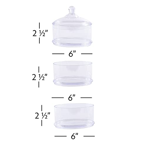 DecorFest 3-Tier Stackable Plastic Candy Jar with Lid Premium Acrylic Plastic BPA-Free, Decorative Canister Organizer Apothecary – 6” Diameter x 12”H - Clear