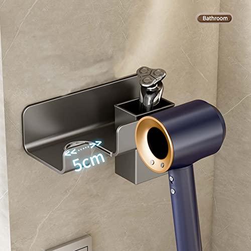 LUYU Nail-Free Glue Adhesive Hair Dryer Holder Wall Mount,Hair Tool Organizer for Bathroom ,Aluminum Alloy Multi-Functional Hair Dryer Rack for Dyson Supersonic(Aluminum Grey)