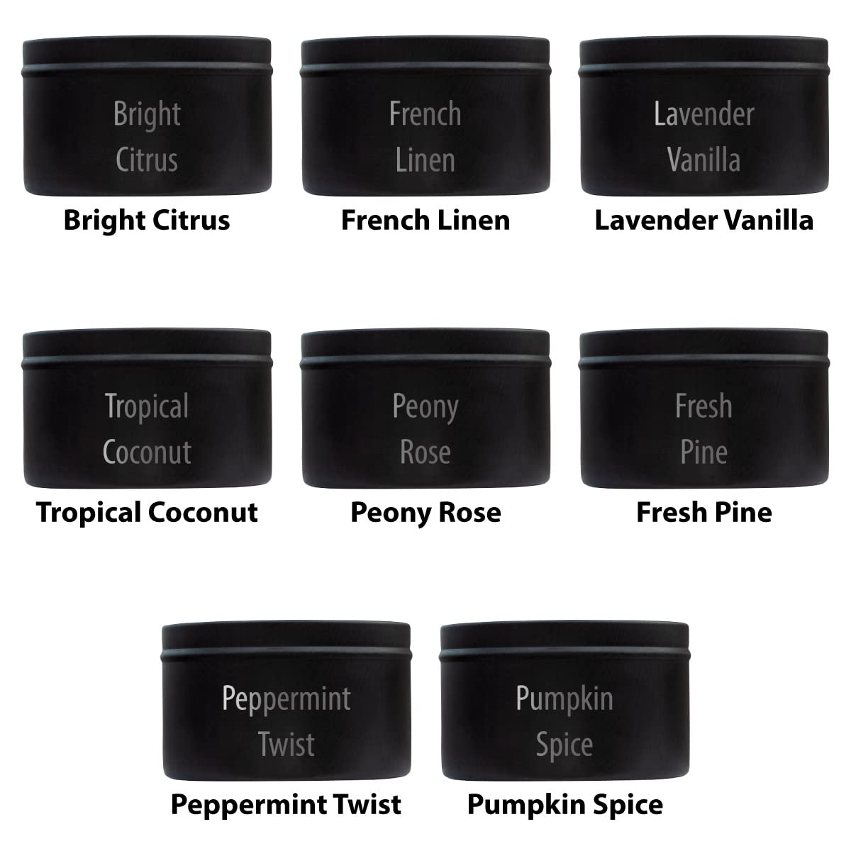 Personalized 8-oz Soy Candle in Black Metal Tin - Include Your Custom Text and Artwork - Select from a Variety of Scents - Engraved with Silver Lettering and Art (Fresh Pine)