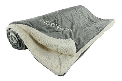 berry bebe Sherpa Throw Blanket Personalized Gray, Large Size 50x60 Reversible Fuzzy Microfiber All Season Custom Blanket for Bed or Couch, College Dorm Gift for The Whole Family