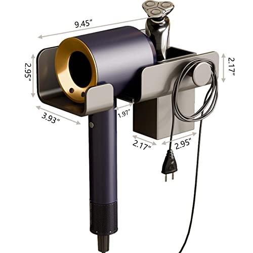 LUYU Nail-Free Glue Adhesive Hair Dryer Holder Wall Mount,Hair Tool Organizer for Bathroom ,Aluminum Alloy Multi-Functional Hair Dryer Rack for Dyson Supersonic(Aluminum Grey)