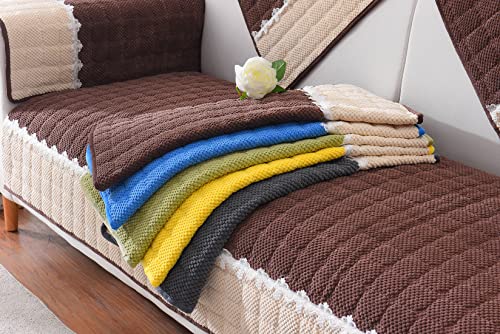 vctops Soft Corduroy Sofa Couch Cover, Plaid Sectional Couch Covers, Non-Slip Sofa Slipcover for Dogs Cats Kids(Brown,43"x43")