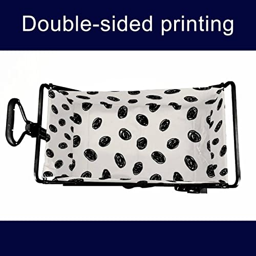 Collapsible Wagon Cart Hipster Polka dot Black and White Abstract with Scribble Circles Hand Foldable Utility Wagon Large Capacity Garden Cart with Push Bar for Beach Camp Outdoor Shopping