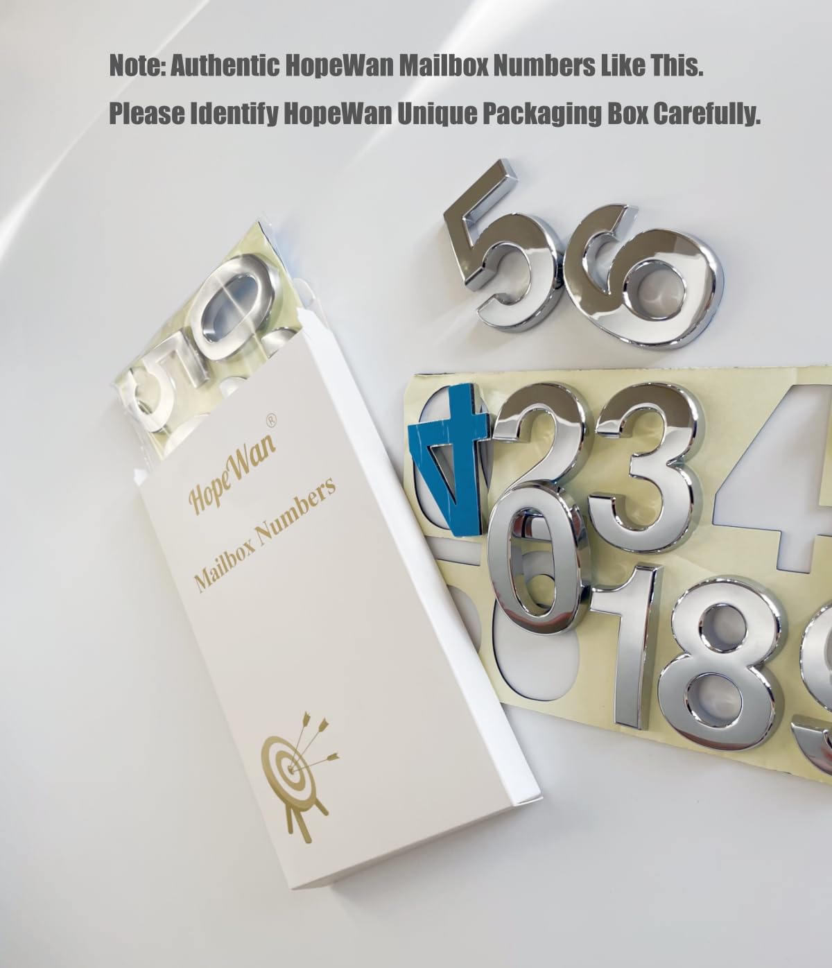 HopeWan Mailbox Numbers 2 Inch, Self-Stick Door Address Number Stickers for Office Apartment Room, Chrome Plated.